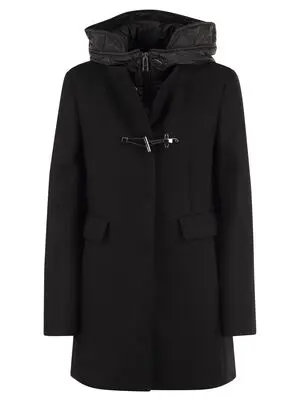 FAY Virgin Wool And Cashmere Blend Coat With Padded Hood - Black