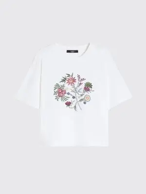 Max Mara Cotton T-shirt With Floral Embroidery - White