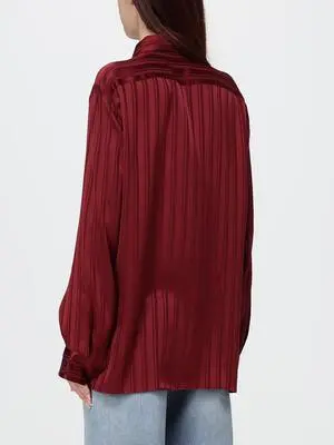Saint Laurent Striped Pure Silk Pussy-bow Blouse - Red