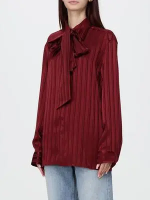 Saint Laurent Striped Pure Silk Pussy-bow Blouse - Red