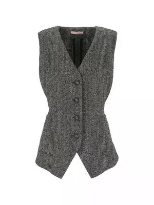 KRISTINA TI Herringbone-pattern Belted Jacket - Black