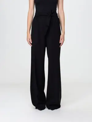 Max Mara Wide Leg Virgin Wool Trousers With Tie Belt At The Waist - Black