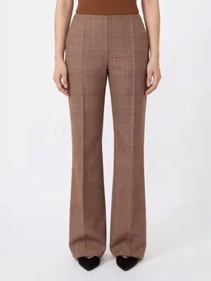 Max Mara Prince Of Wales Check Wide-leg Trousers In Virgin Wool - Brown