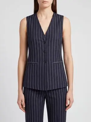 Max Mara Pinstriped Wool Blend Slim Fit Waistcoat - Blue