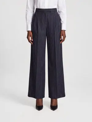 Max Mara High-waisted Pinstripe Wide-leg Trousers In Wool Blend - Blue