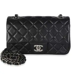 CHANEL Black Quilted Lambskin Mini Rectangular Flap Bag