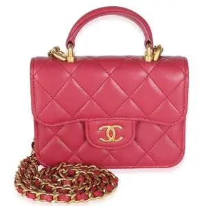 Chanel Dark Quilted Lambskin Top Handle Flap Coin Purse With Chain