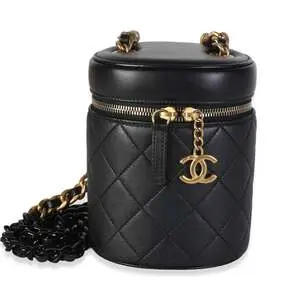 Chanel Quilted Lambskin Side Note Vanity Case - Black