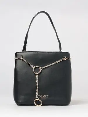 TWINSET Mini Handbag In Faux Leather With Embroidery And Metal Mesh - Black