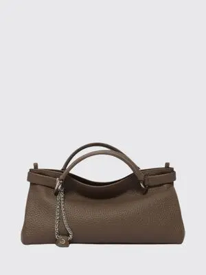 Orciani Virgo Grained Leather Handbag With Double Handle And Logo Charm Mink