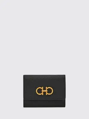 FERRAGAMO Gancini Hammered Calf Leather Tri-fold Wallet - Black