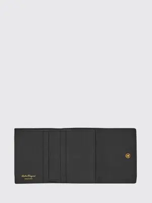 FERRAGAMO Gancini Hammered Calf Leather Tri-fold Wallet - Black