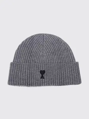 AMI Paris Beanie In Pure Virgin Wool With Cuff And Contrast Logo Grey