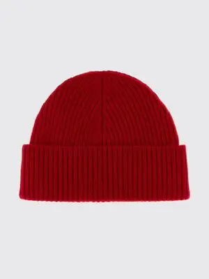 AMI Paris Beanie In Pure Virgin Wool With Cuff And Contrast Logo - Red