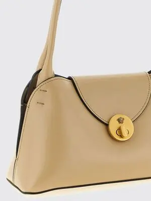 Versace Vivian Calfskin Leather Shoulder Bag With Medusa Logo - Beige