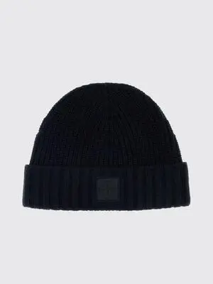 Stone Island Pure Cashmere Beanie Hat With Cuffed Hem And Logo Patch - Navy