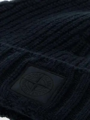 Stone Island Pure Cashmere Beanie Hat With Cuffed Hem And Logo Patch - Navy