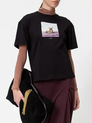 TWINSET Dropped Shoulder Cotton T-shirt With Graphic Print - Black