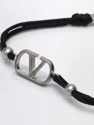 Valentino Garavani Vlogo Signature Cord Bracelet With Drawstring Closure - Black