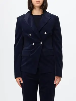 TWINSET Double-breasted Velvet Blazer With Padded Shoulders - Blue