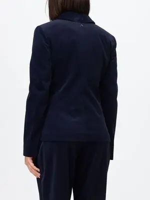 TWINSET Double-breasted Velvet Blazer With Padded Shoulders - Blue