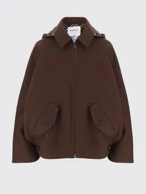 Burberry Hooded Single-breasted Short Wool Coat With A Relaxed Fit - Brown
