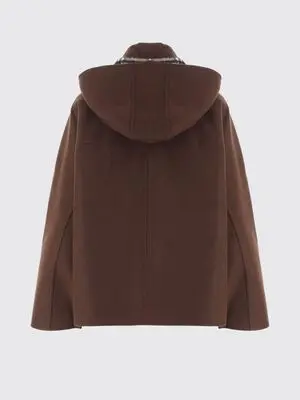 Burberry Hooded Single-breasted Short Wool Coat With A Relaxed Fit - Brown