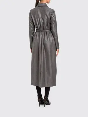 TWINSET Belted Pinstripe Midi Shirt Dress In Viscose Blend - Charcoal
