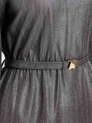TWINSET Belted Pinstripe Midi Shirt Dress In Viscose Blend - Charcoal
