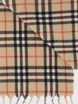 Burberry Reversible Vintage Check Cashmere Scarf With Fringed Edges - Beige