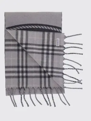 Burberry Reversible Check Cashmere Scarf With Fringed Edges - Grey