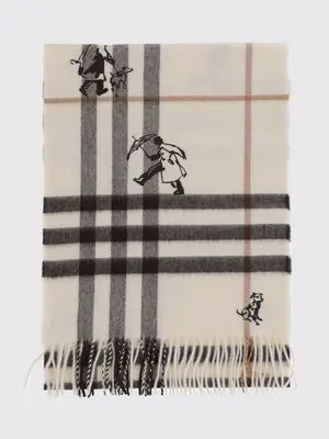 Burberry Vintage Check Cashmere Scarf With Fringed Edges - White