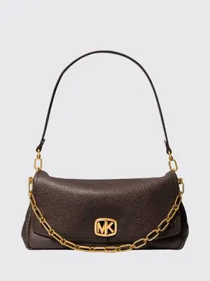 Michael Kors Grained Leather Shoulder Bag With Mk Monogram - Brown