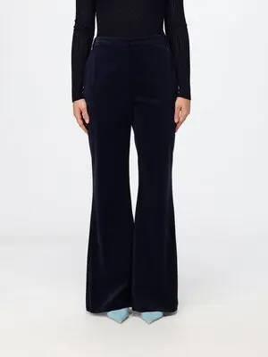 TWINSET Mid-rise Flared Velvet Trousers With Concealed Fastening - Blue