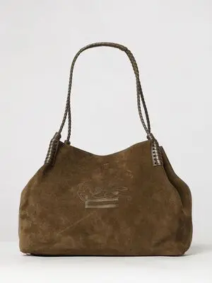 Etro Libra Suede Shoulder Bag With Pegaso Logo And Braided Handles - Green