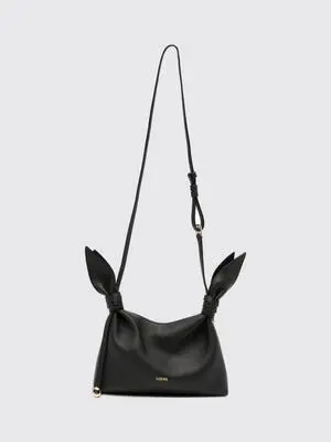 Loewe Suede Shoulder Bag With Decorative Knot And Metallic Ring - Black