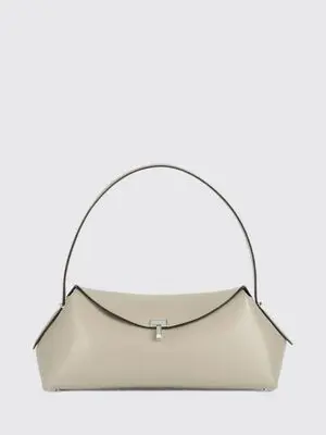 TOTEME T-lock Grained Leather Shoulder Bag With Monogram Closure Grey