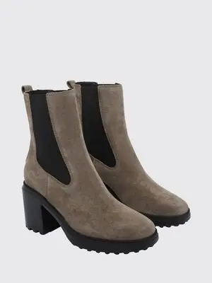 Hogan H724 Chelsea Boots In Suede With A Medium Block Heel And Round Toe - Beige