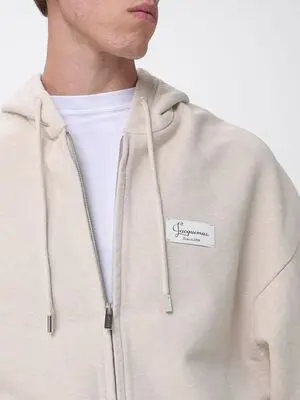 Jacquemus Cotton Jersey Zip-up Hoodie With Logo Patch - Beige