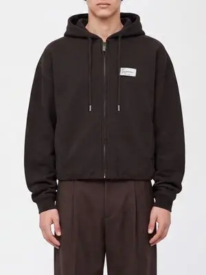 Jacquemus Cotton Jersey Zip-up Hoodie With Logo Patch - Brown