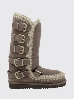 Mou Mid-calf Eskimo Sheepskin Boots With Crochet Stitching - Grey
