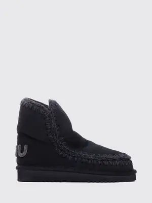 Mou Eskimo Sheepskin Ankle Boots With Embroidery And Glitter Logo Back - Black