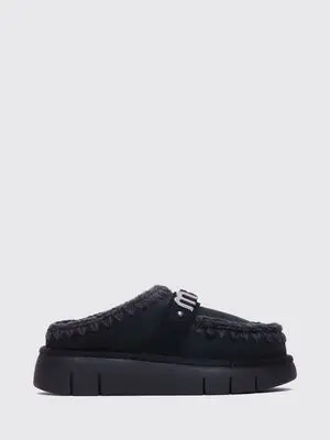 Mou Bounce Sheepskin Mules With Contrast Stitching And Wool Lining - Black