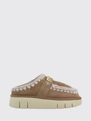 Mou Bounce Sheepskin Mules With Contrast Stitching And Wool Lining - Earth