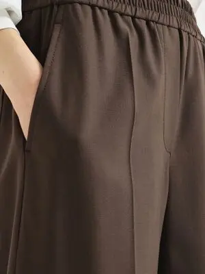 Brunello Cucinelli Wide-leg Wool Trousers With Elasticated Waist - Brown