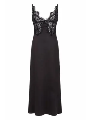 ALYSI Abito In Satin Con Inserto In Pizzo - Brown