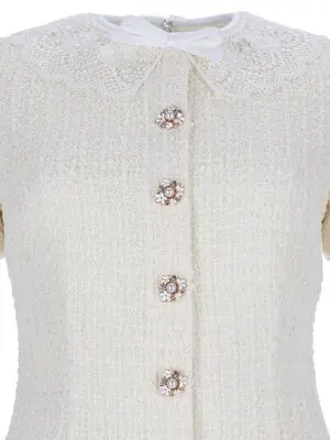 SELF-PORTRAIT Mini Abito Sartoriale In Bouclé Con Inserti In Pizzo - Ivory