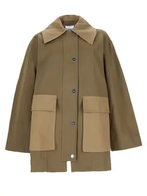 GANNI Giacca In Tela Di Cotone - Green