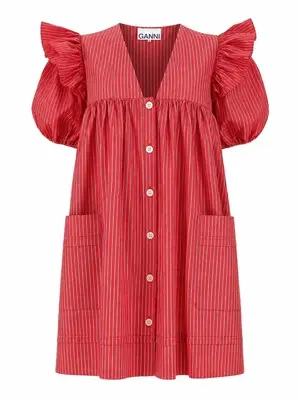 GANNI Mini Abito In Cotone A Righe - Red