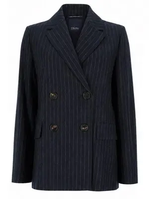 Max Mara Giacca Doppiopetto In Lana Gessata - Blue